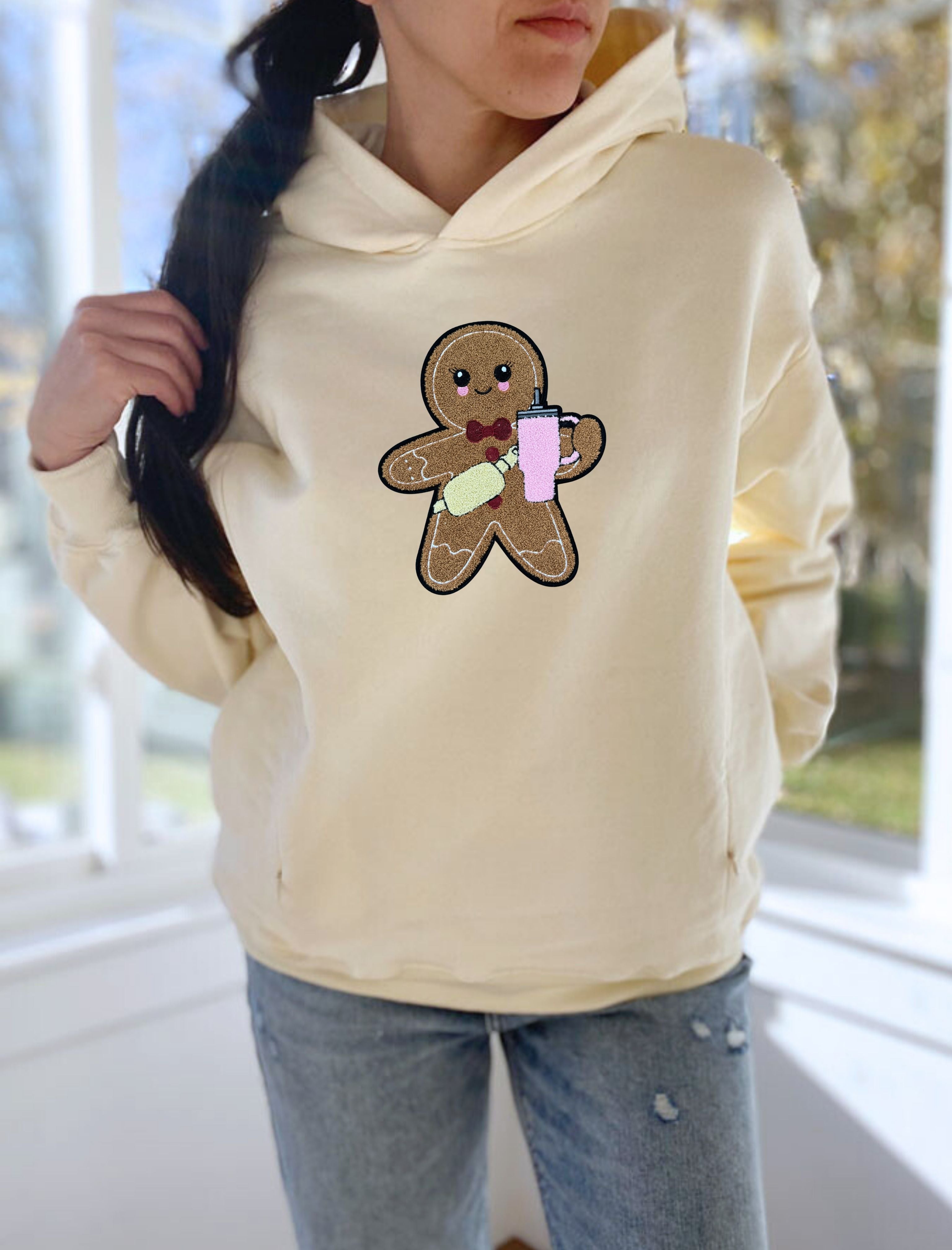 Gingerbread Chenille Patch Hooded Sweatshirt – All Things Mama Designs